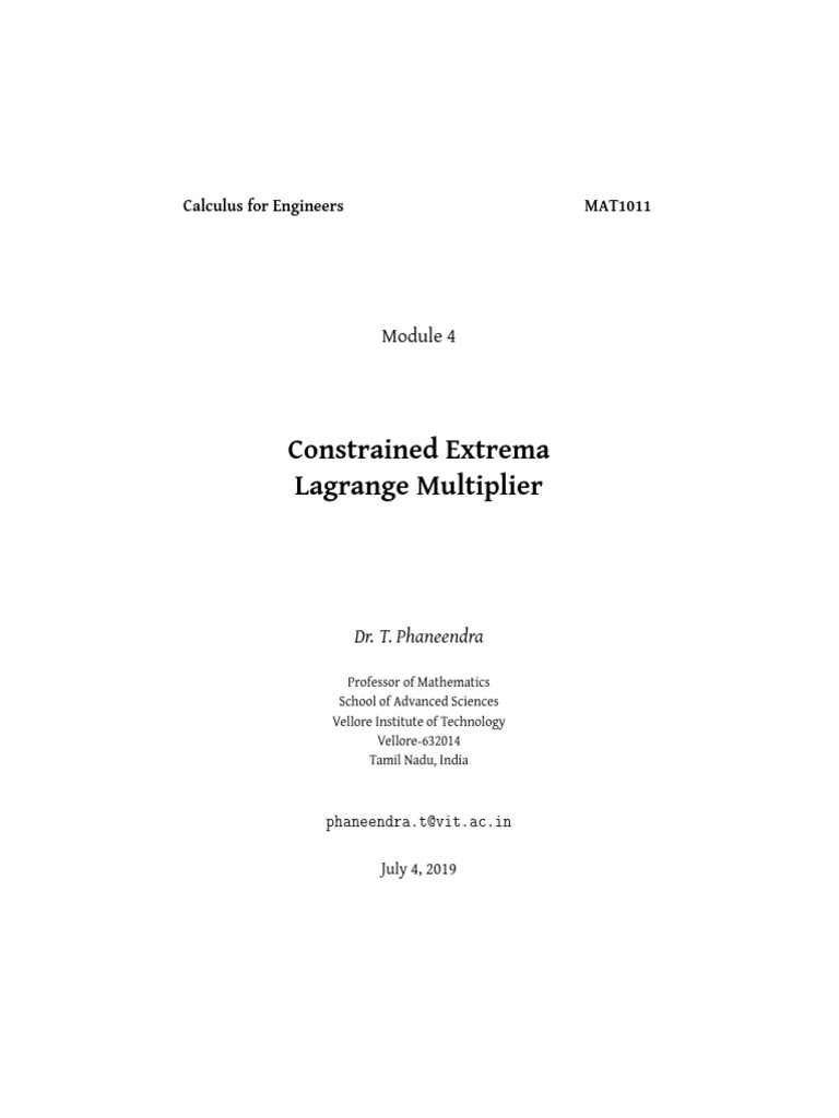 Module_3c_ConstrainedExtremaLagrangeMultipliers | PDF