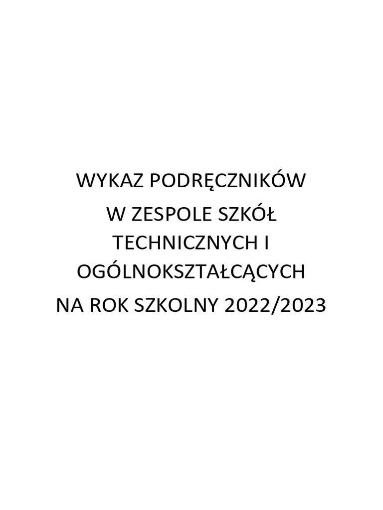 Wykaz Podrecznikow Na Rok Szkolny 2022 2023 | PDF