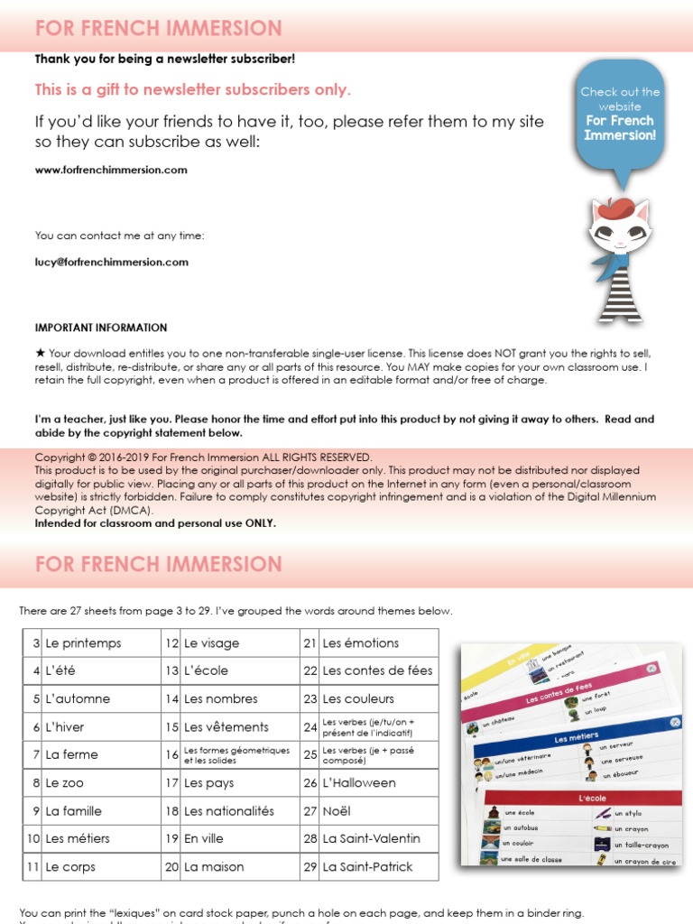 FFI French Vocabulary Sheets Lexiques | PDF