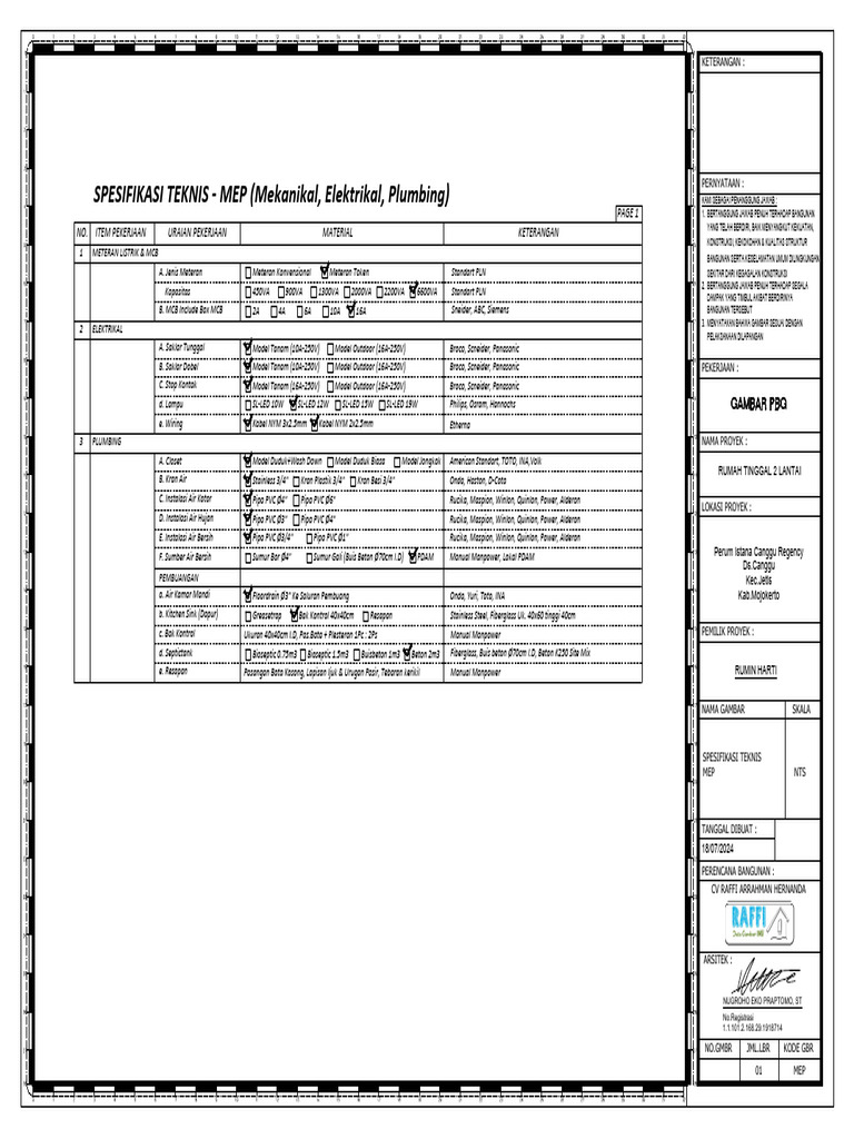 Spesifikasi Teknis MEP-1 | PDF