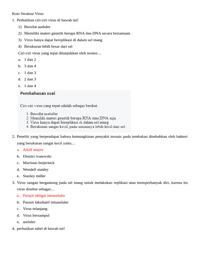 Jawaban Kuis Virus | PDF | Structural Biology | Life Sciences