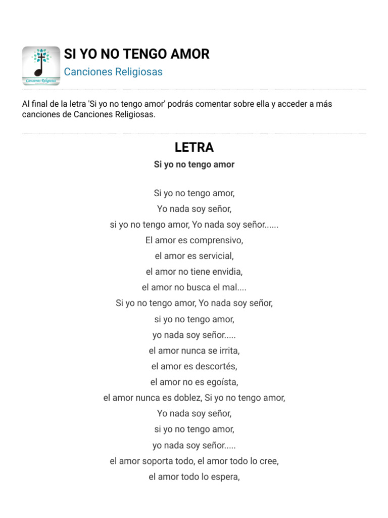 Si Yo No Tengo Amor - Letra - Canciones Religiosas | PDF | Amor