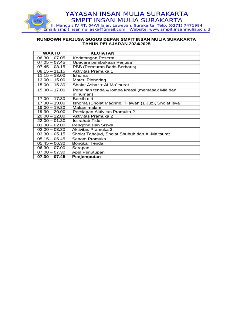 (Peserta) Rundown Dan Perlengkapan Perjusa Spinmaska 2024 | PDF