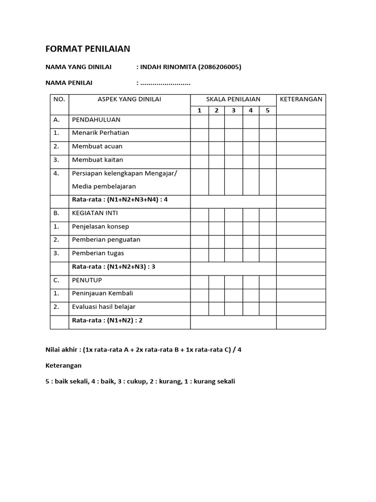 Format Penilaian Kinerja Mengajar | PDF | Career & Growth
