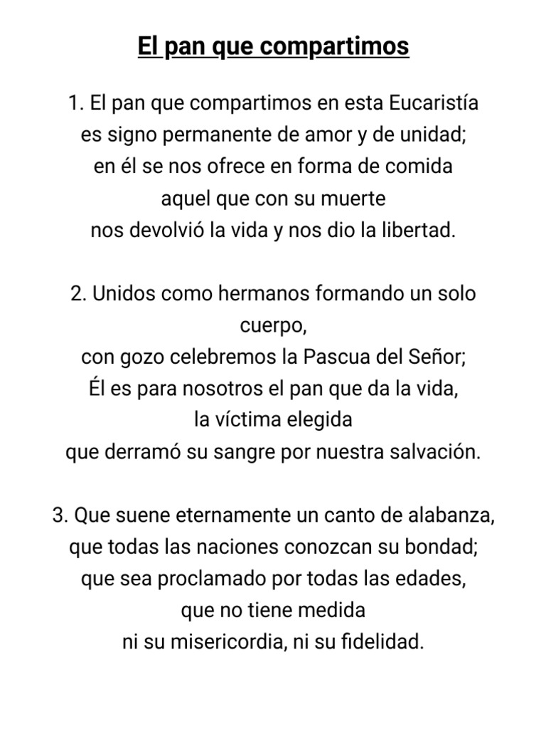 Letra de El Pan Que Compartimos. Coro Parroquial de Esteiro | PDF