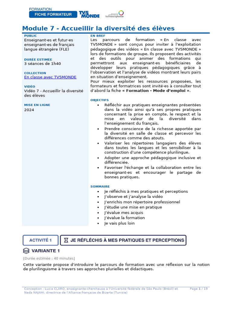 Accueil de la diversité en classe FLE | PDF | Pédagogie | Apprentissage