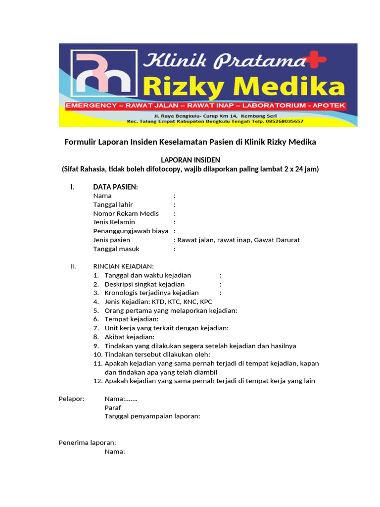 CONTOH FORM AT LAPORAN INSIDEN Dan RCA | PDF