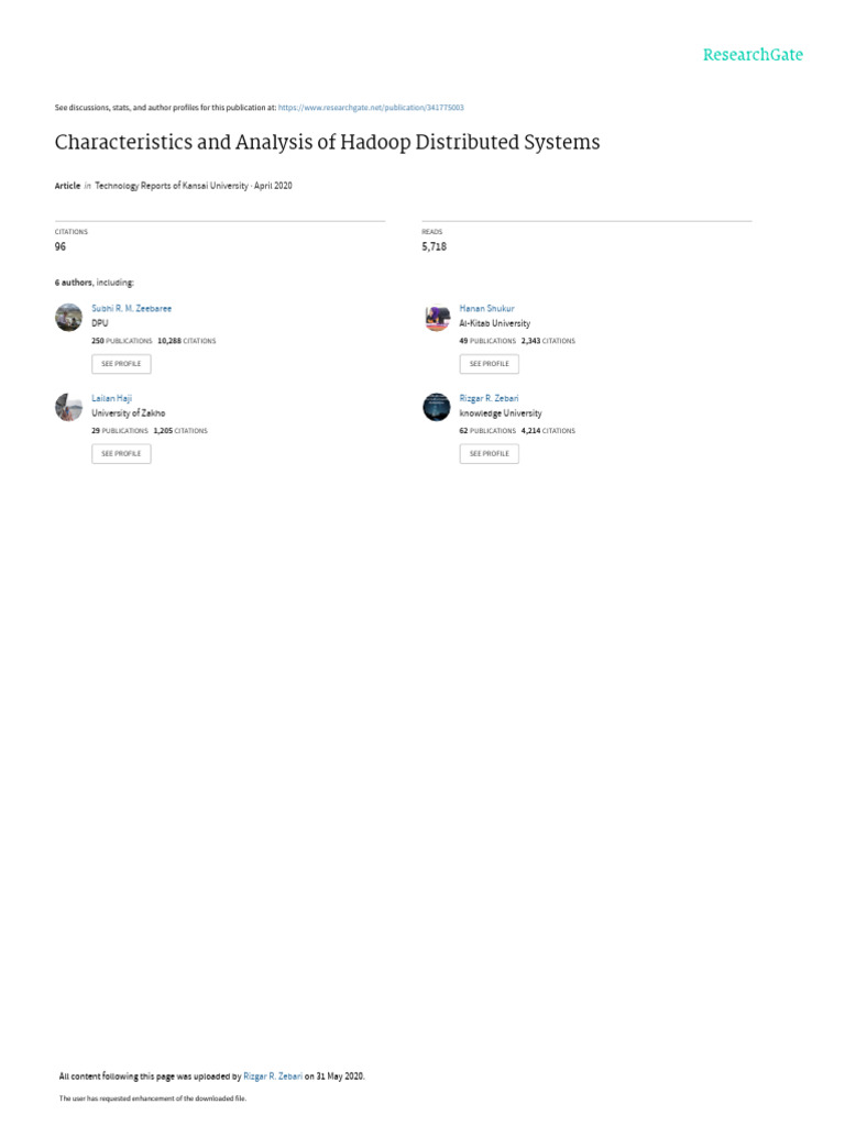 Characteristics and Analysis of Hadoop Distributed Systems 5ed321a1492fb1 | PDF | Apache Hadoop ...