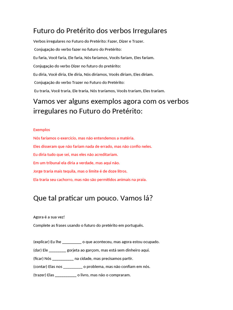 Futuro Do Pretérito Dos Verbos Irregulares | PDF