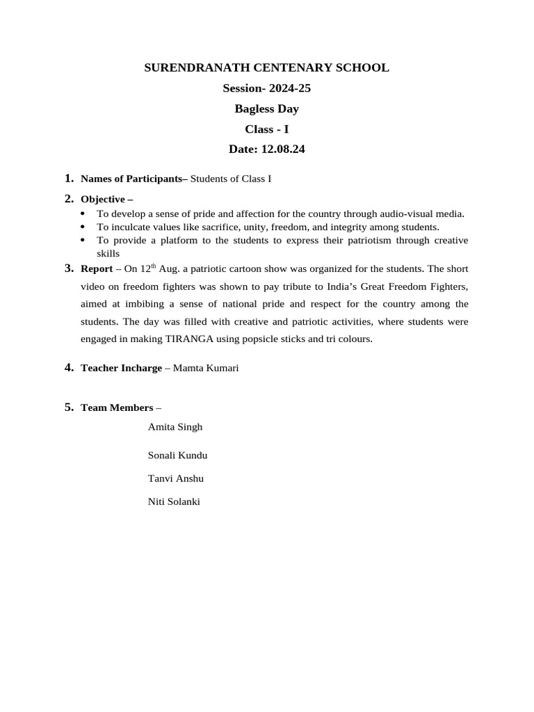 Report Bagless Day | PDF