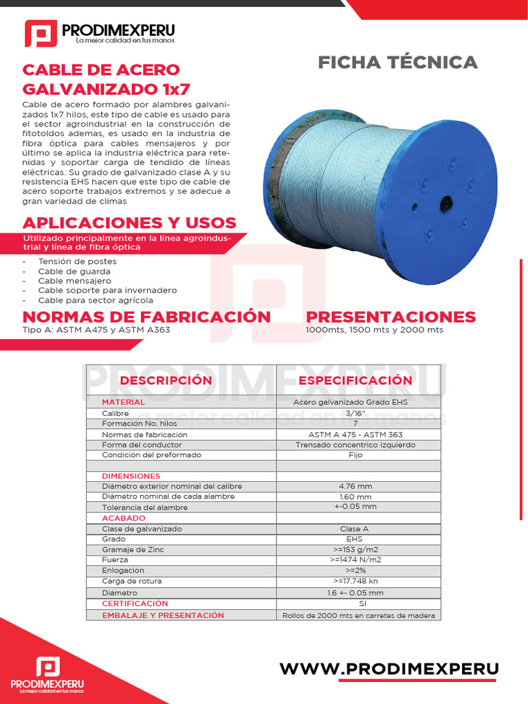 Cable de Acero Galvanizado 3-16 PRODIMEX | PDF