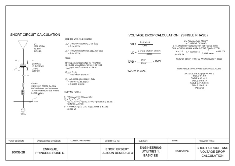 Short Circuit and Voltage Drop Calculation | PDF