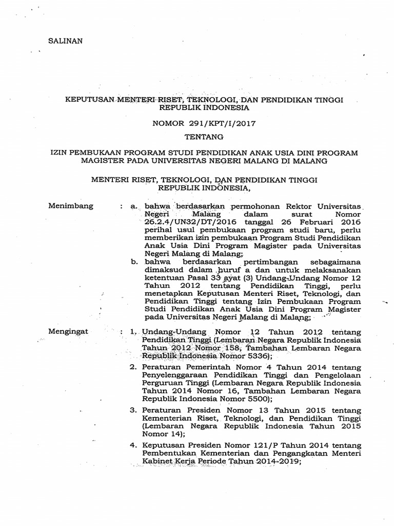 Surat Ijin Pendirian Prodi S2 PAUD | PDF Surat Ijin Pendirian Prodi S2 PAUD | PDF