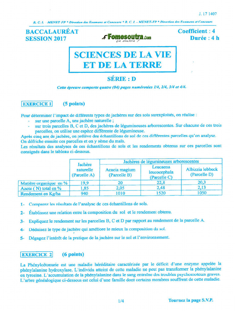 Bac D SVT 2017 | PDF