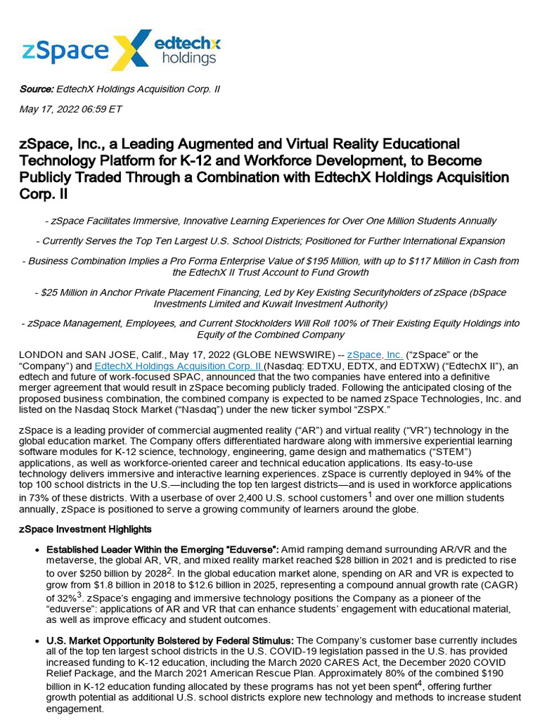 Zspace Inc A Leading Augmented and Virtual | PDF