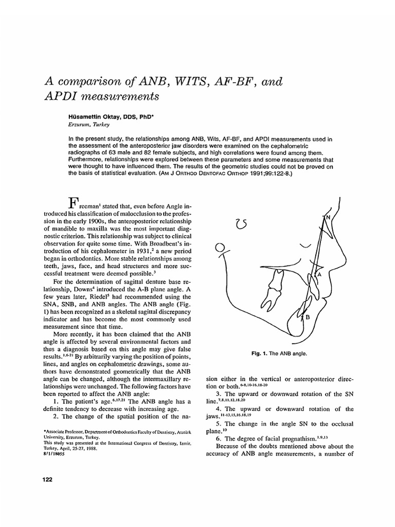 A Comparison of The ANB, Wits, AF-BF and APDI Measurement. | PDF