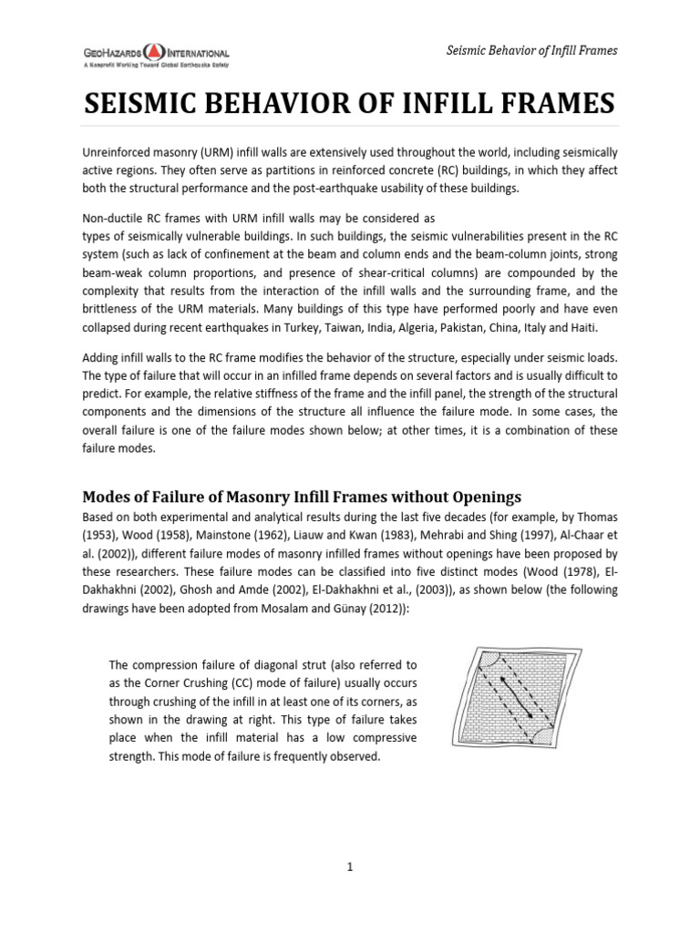 Seismic Behavior of Infill Frames | PDF