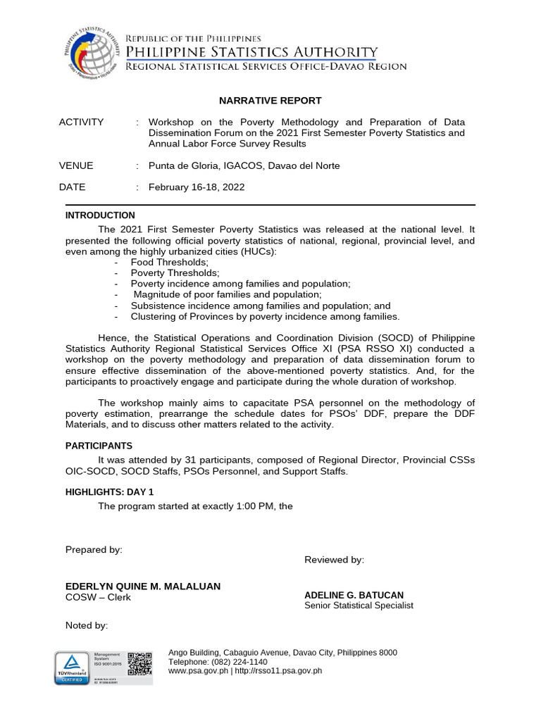 Narrative Report Poverty Workshop | PDF