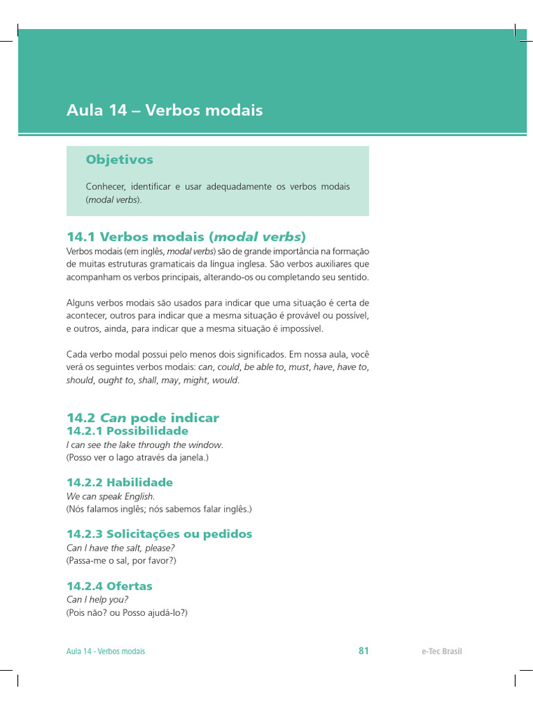 Verbos Modais em Inglês: Guia Completo | PDF | Linguística