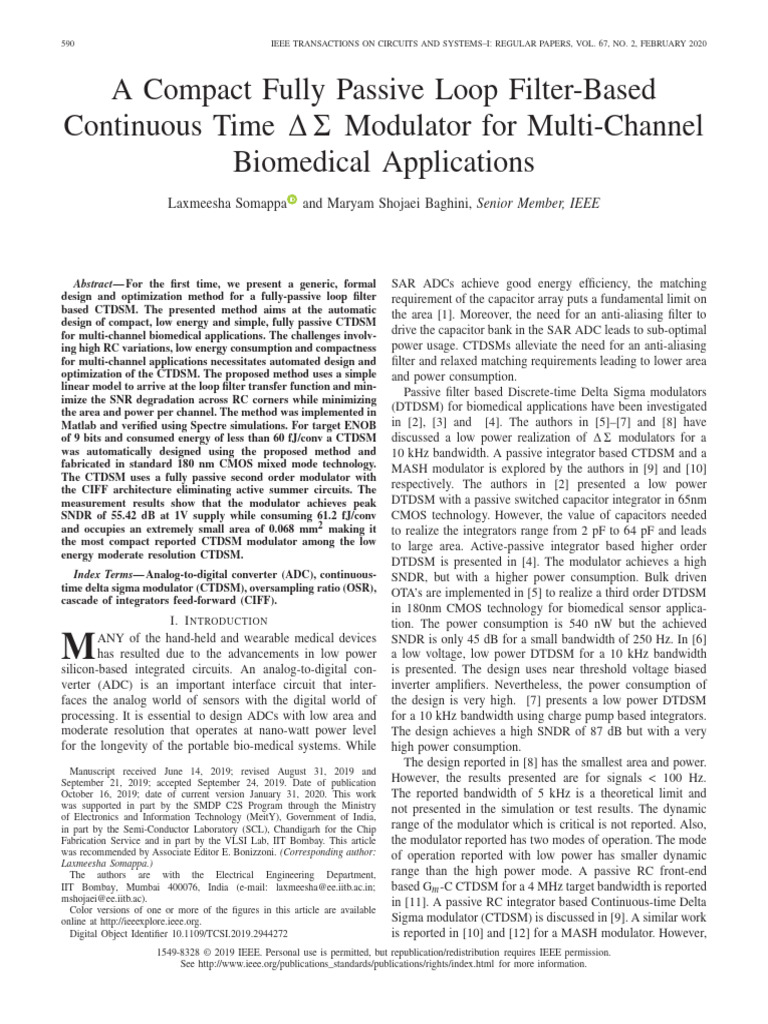 A Compact Fully Passive Loop Filter-Based Continuous Time DeltaSigma Modulator For Multi-Channel ...