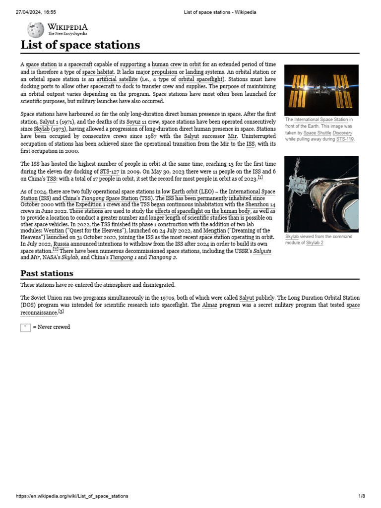 List of Space Stations - Wikipedia | PDF