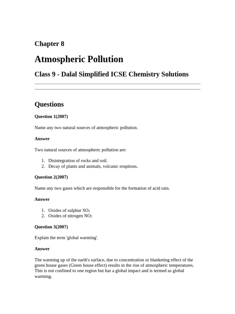 Chapter 8 Atmospheric Pollution | PDF