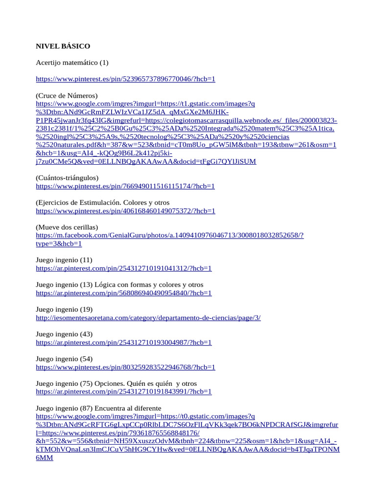 Acertijos Pasatiempos Enlaces Nivel Basico | PDF