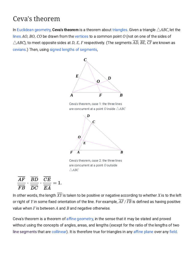 Ceva's Theorem - Wikipedia | PDF