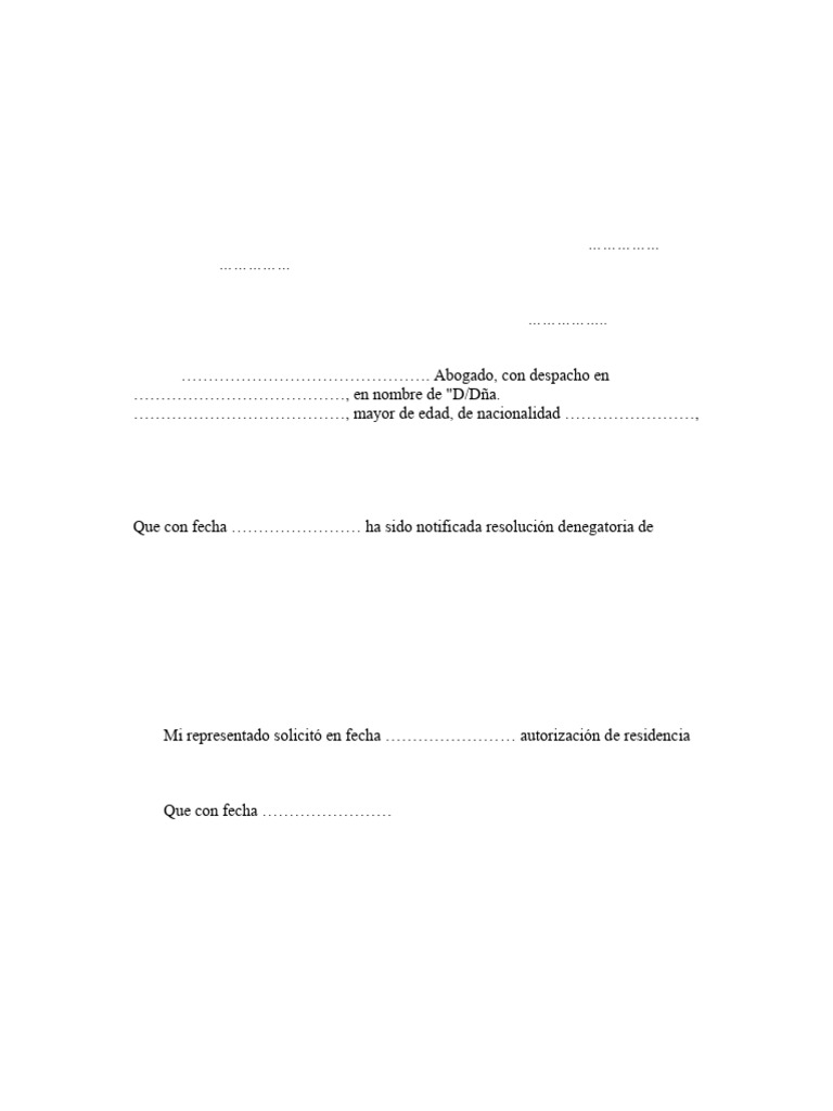 Modelo de Recurso de Reposición Ante Resolución Denegatoria de Residencia Por Razón de Arraigo ...
