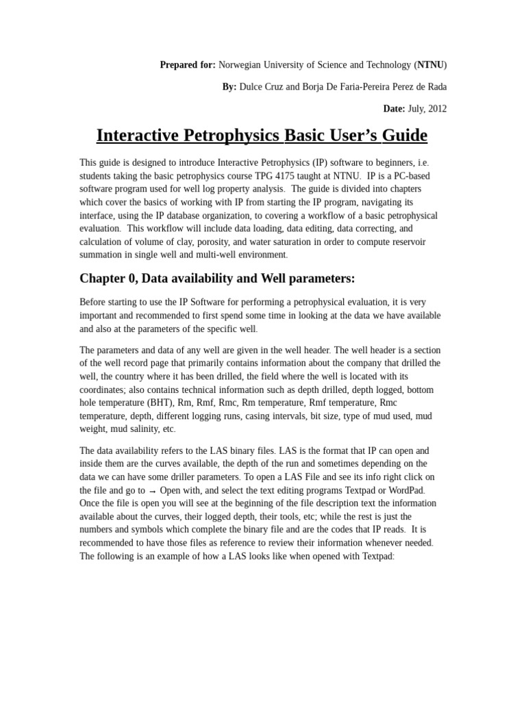 Interactive Petrophysics Basic Userx27s Guide | PDF