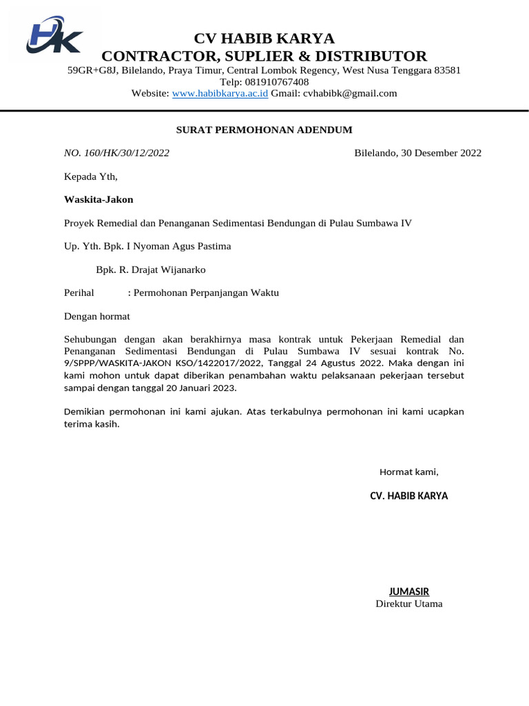 Surat Permohonan Adendum | PDF