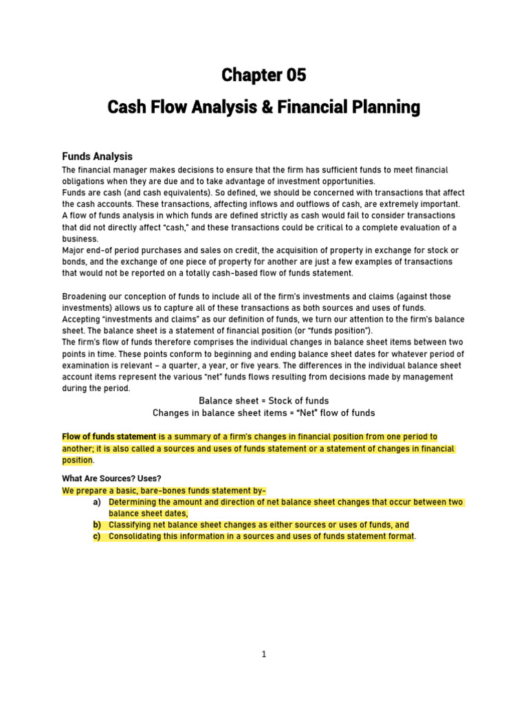 Chapter-5 (Cash Flow Analysis & Financial Planning) | PDF