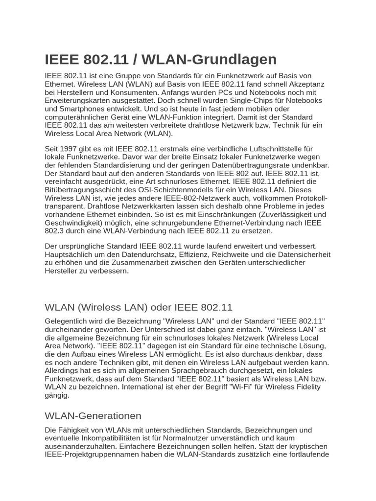 IEEE 802 - WLAN - Grundlagen | PDF