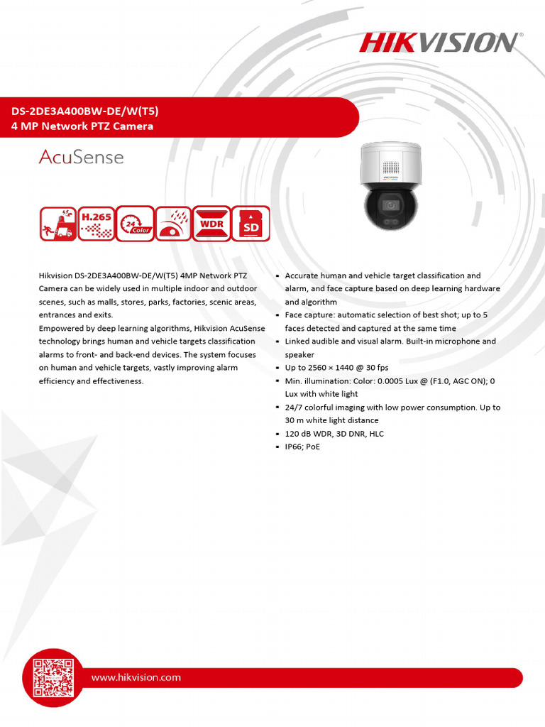 Datasheet of DS 2DE3A400BW DE - WT5 - V5.7.3 - 20230222 | PDF