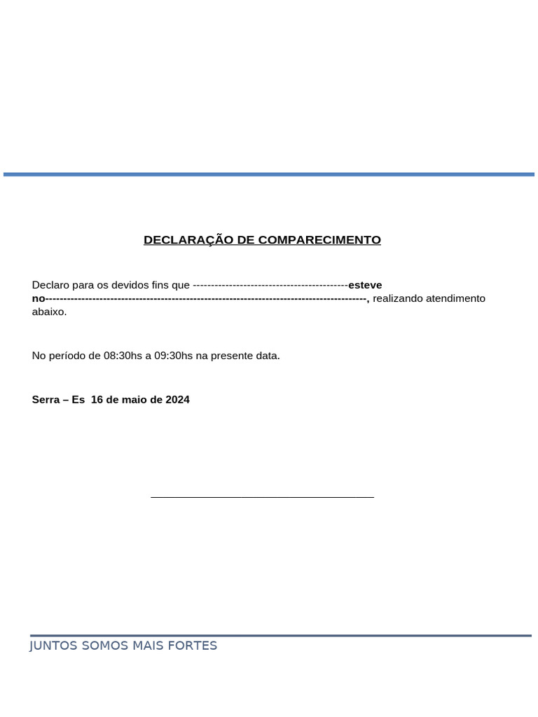 MODELO de Declaração de Comparecimento | PDF