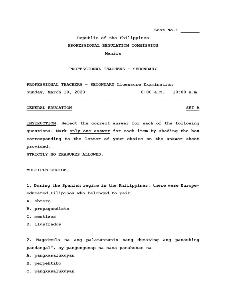 Let Actual Exam March 2023 Gen Ed | PDF