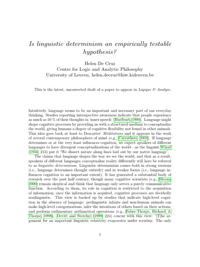 de Cruz - Is Linguistic Determinism An Empirically Testable Hypothesis ...