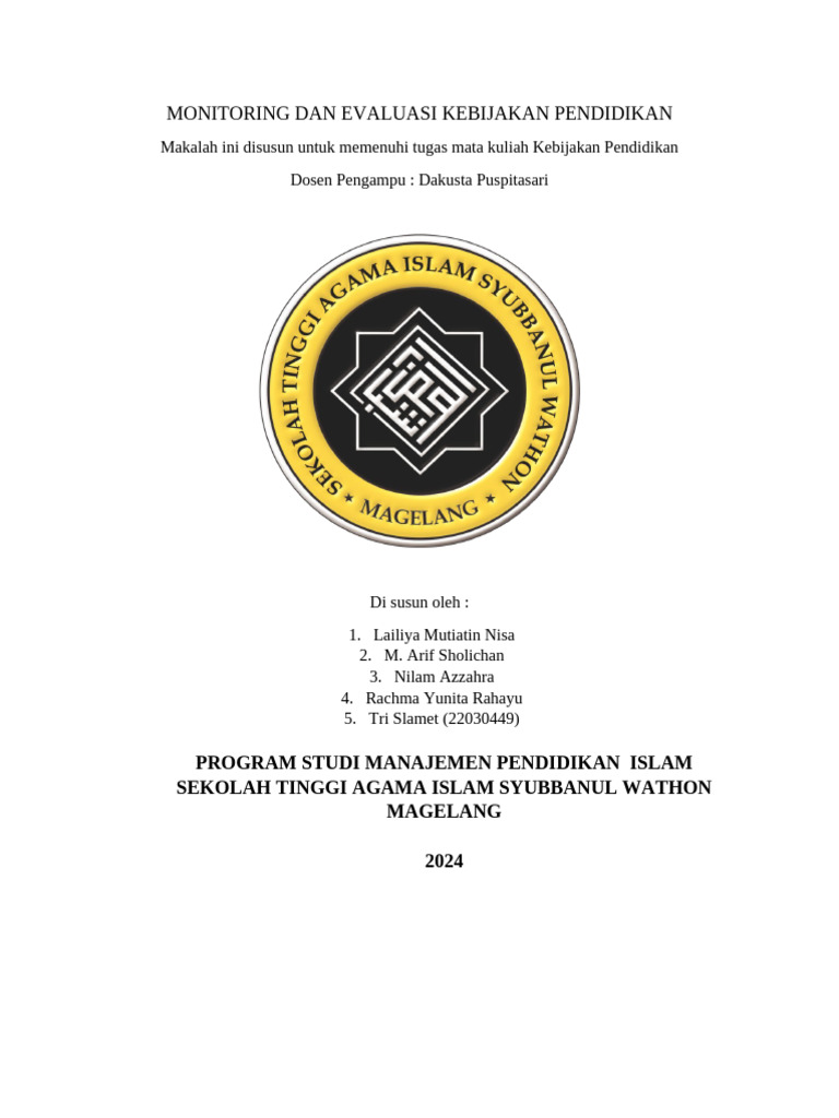 Makalah Monitoring Dan Evaluasi Kebijakan Pendidikan | PDF