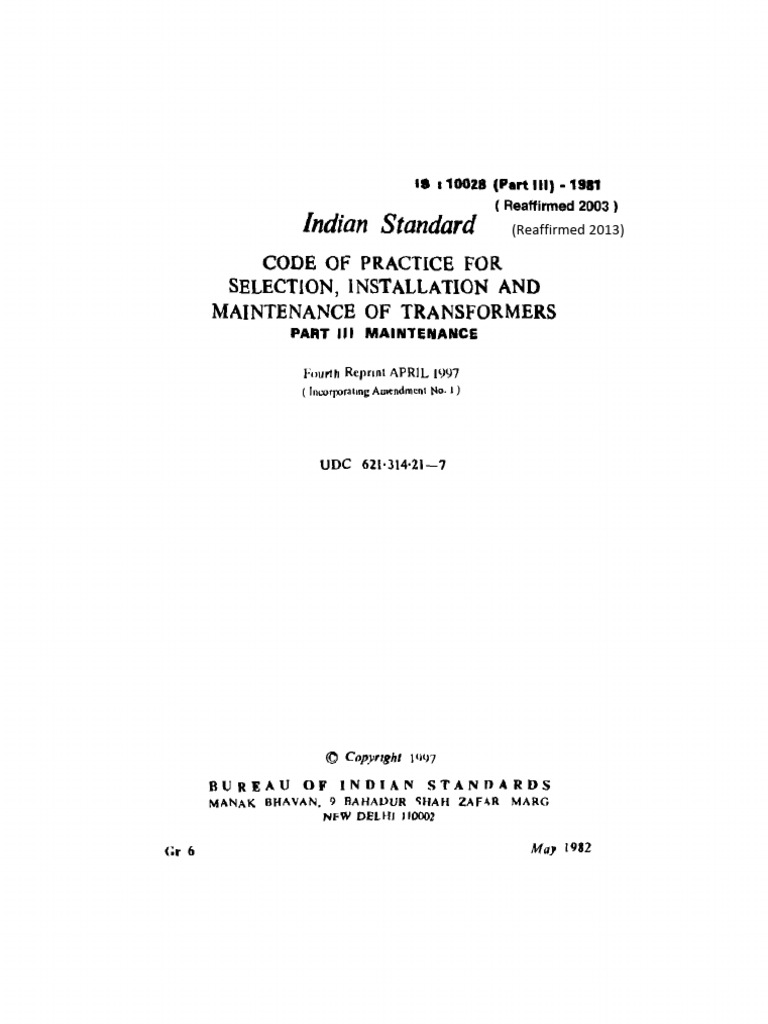 Indian Standard: Selection, Installation and Maintenance of ...