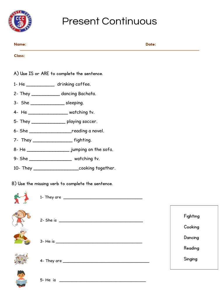Present continuous worksheet | PDF