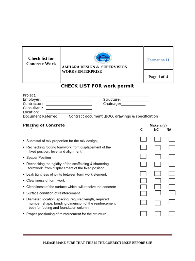 Concrete INSPECTION CHECKLIST | PDF