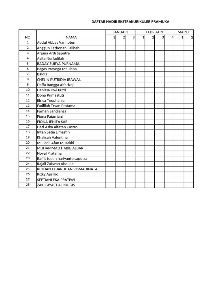 Daftar Hadir Ekskul | PDF Daftar Hadir Ekskul | PDF