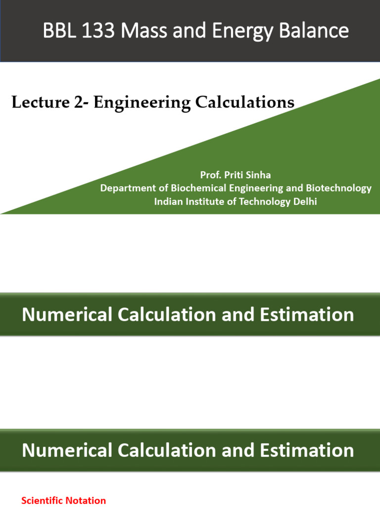 BBL 133 Mass and Energy Balance: Lecture 2-Engineering Calculations | PDF