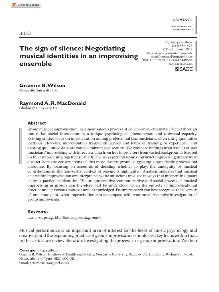 The Sign of Silence: Negotiating Musical Identities in An Improvising ...