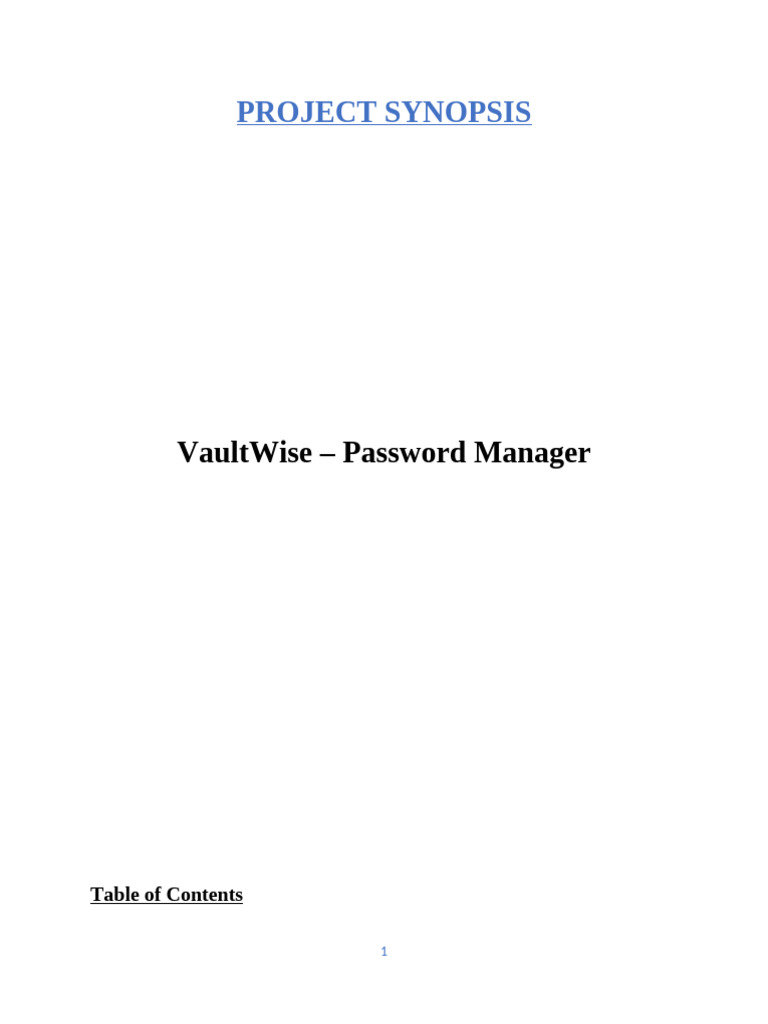 Vault Wise Project Sypnosis | PDF