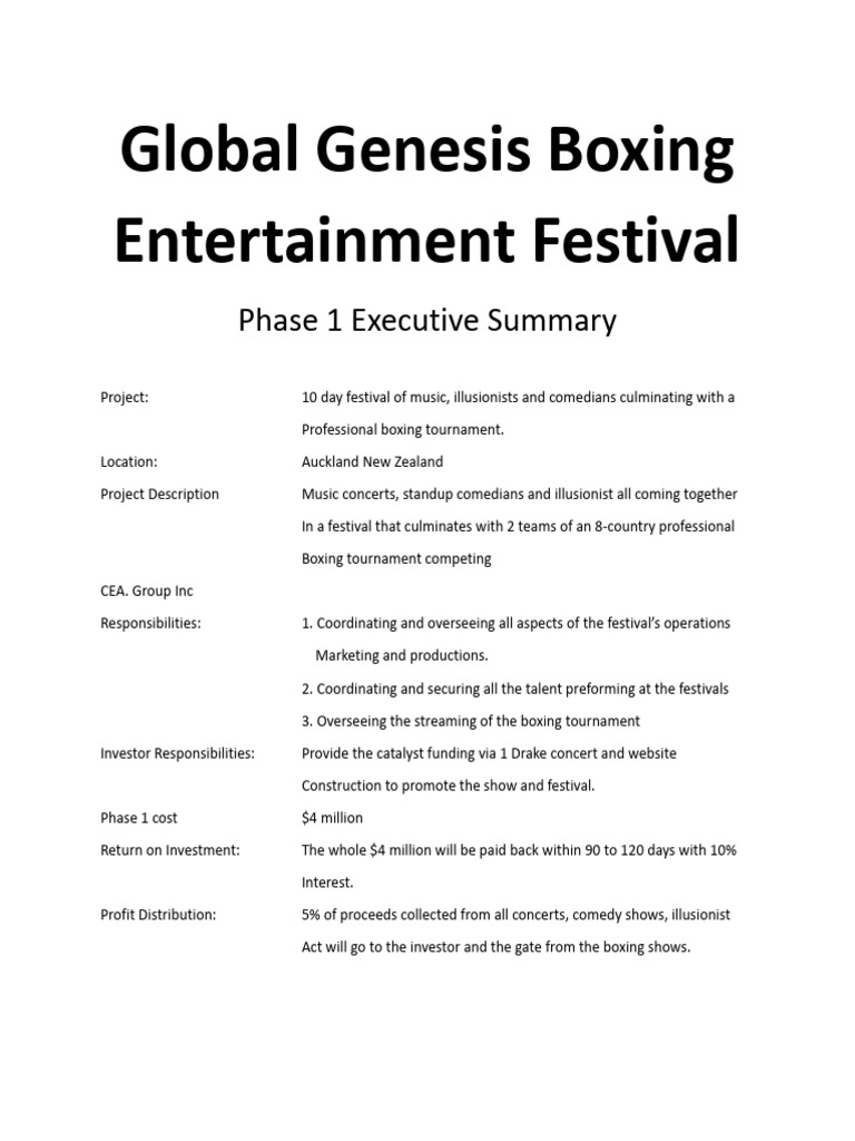 Global Genesis Boxing Entertainment Festival Phase 1 | PDF ...