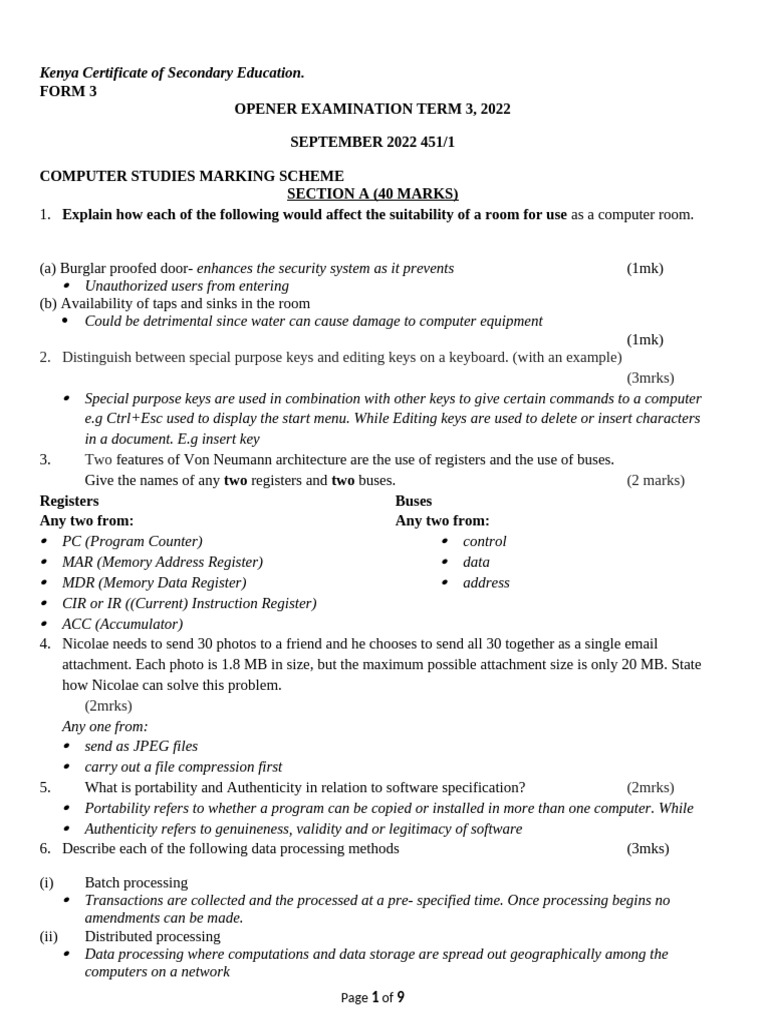 12 COMPUTER STUDIES F3 2022 MS | PDF