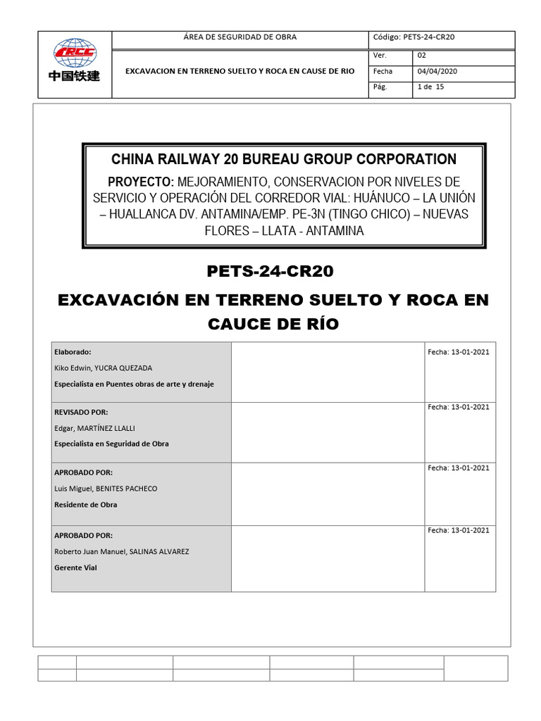 PETS-24-CR20 - Excavacion de Terreno Suelto en Cause de Rio | PDF