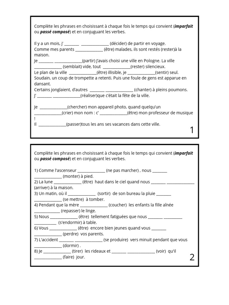 3ème Année Exercices Passé Composé Imparfait Plus Que Parfait | PDF