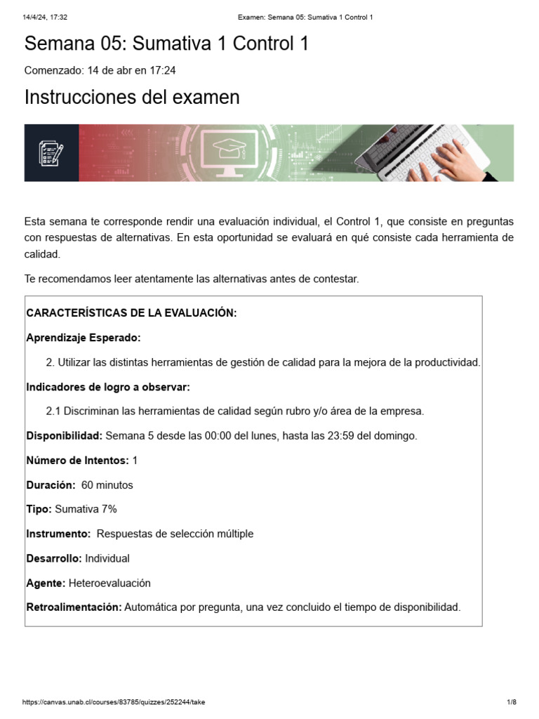 Examen - Semana 05 - Sumativa 1 Control 1 | PDF